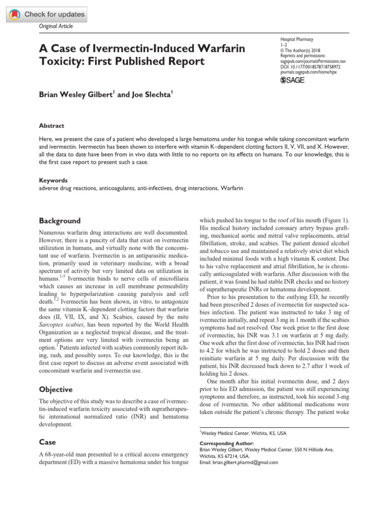 A Case of Ivermectin Induced Warfarin Toxicity First Published Report ...