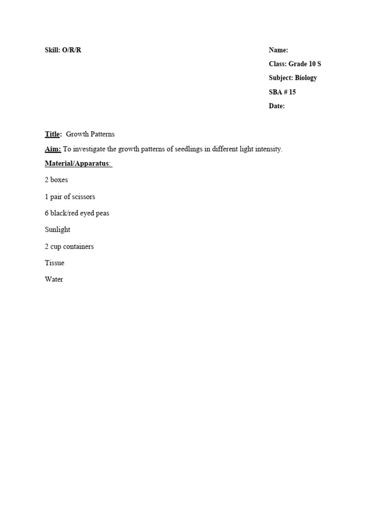 BIO Lab15 - Growth Pattern ORR | PDF | Seedling | Seed