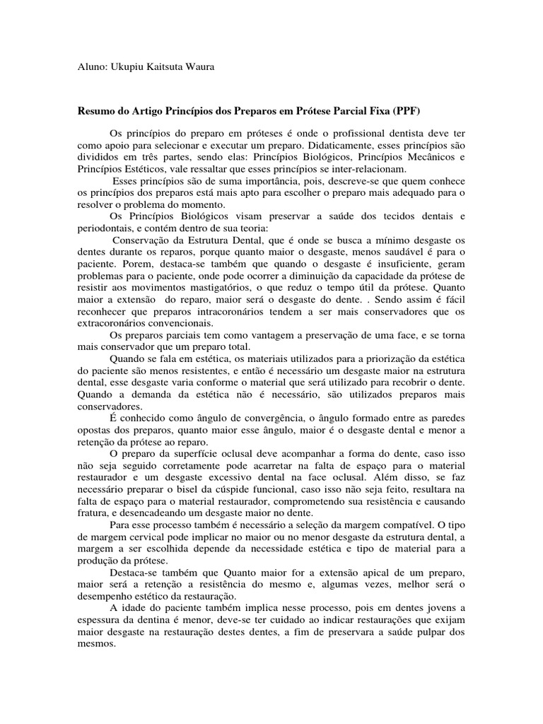 Princípios de Preparo em PPF | PDF | Dente humano | Vestir-se