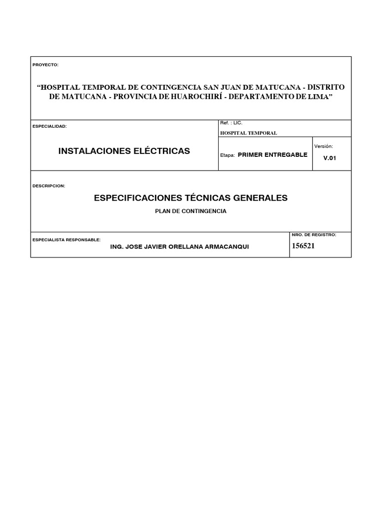 Especificaciones Técnicas Inst. Eléctricas | Descargar gratis PDF | Contratista general ...