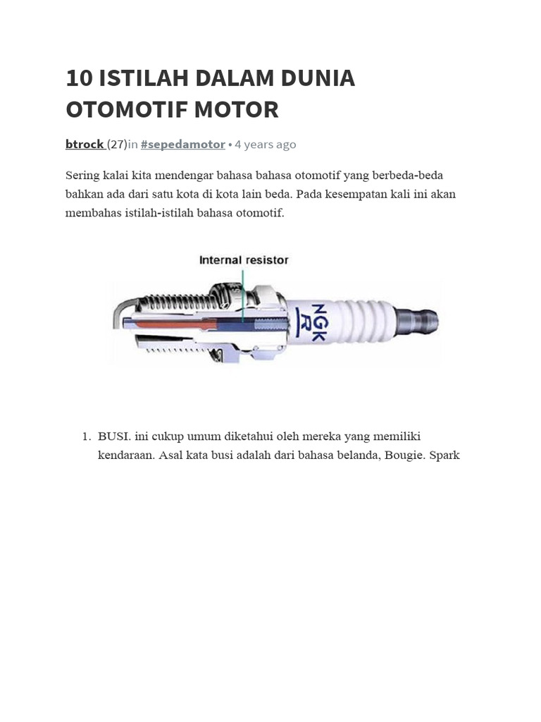 Istilah Penting dalam Otomotif Motor | PDF