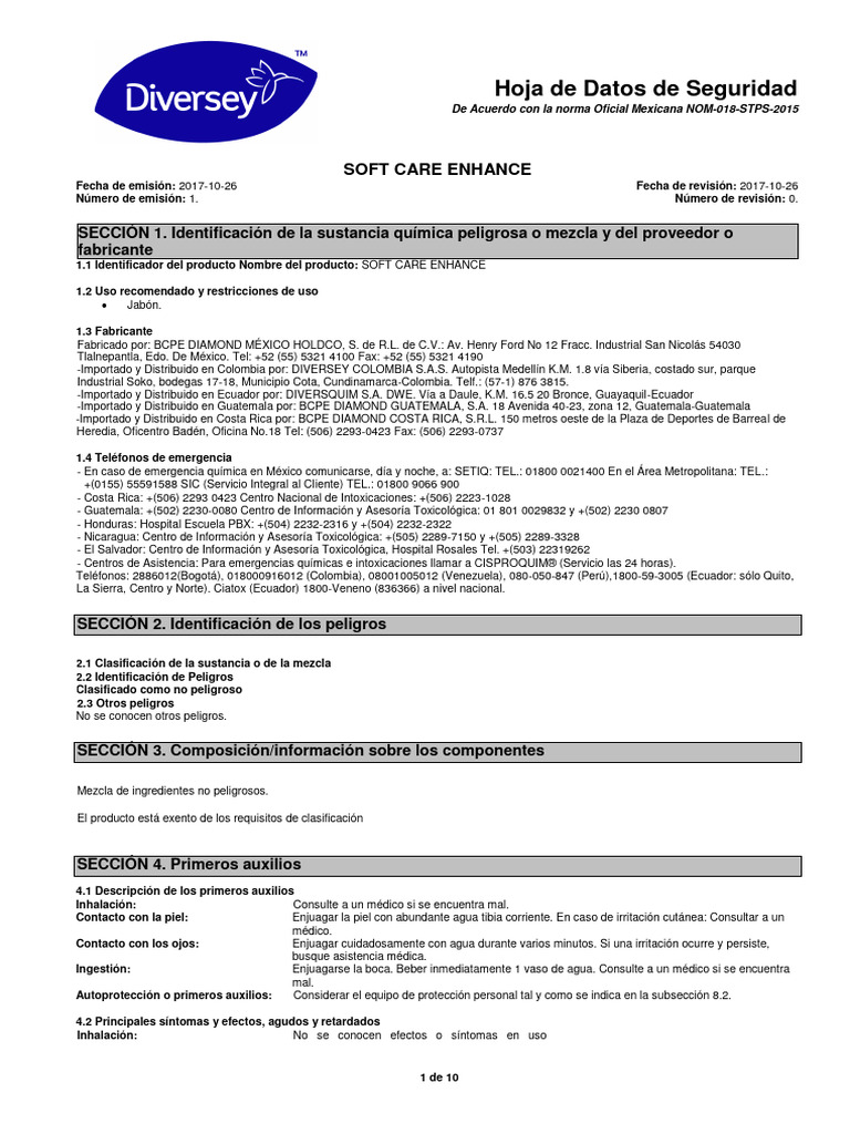 SDS Soft Care Enhance | PDF | Agua | Corrosión