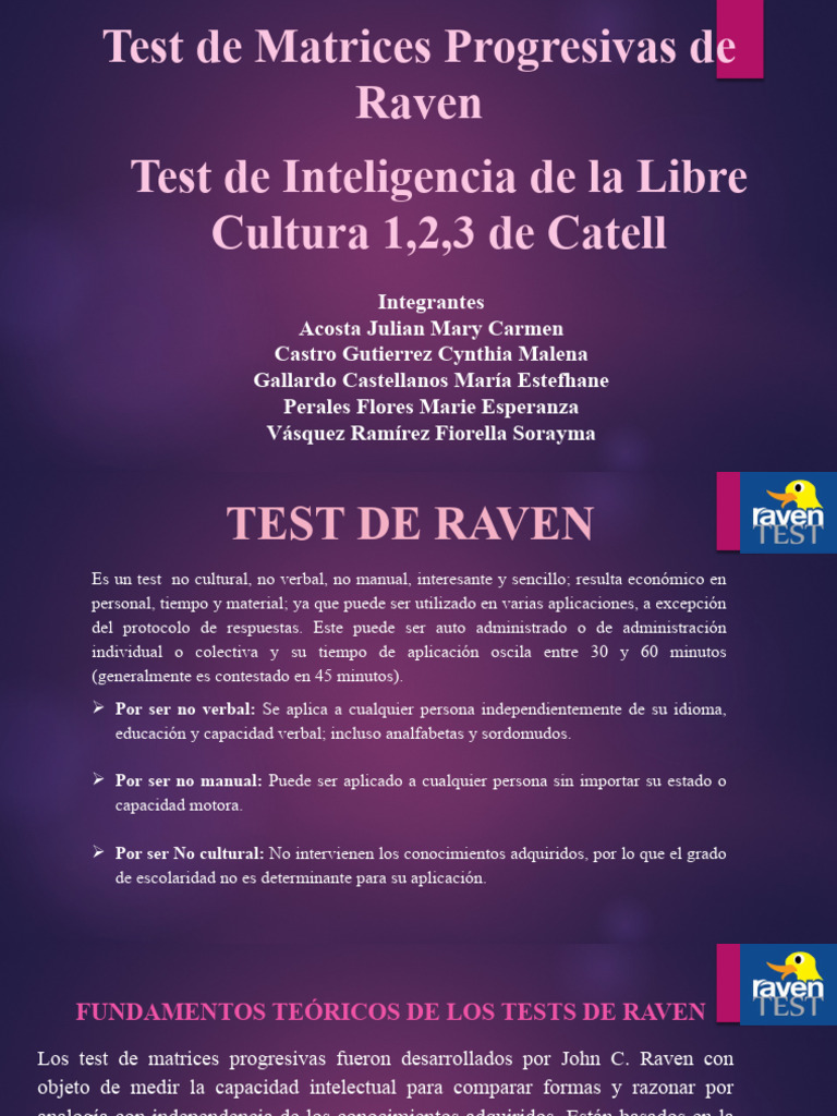 Expo Test de Raven Final | PDF | Inteligencia | Psicología cognitiva
