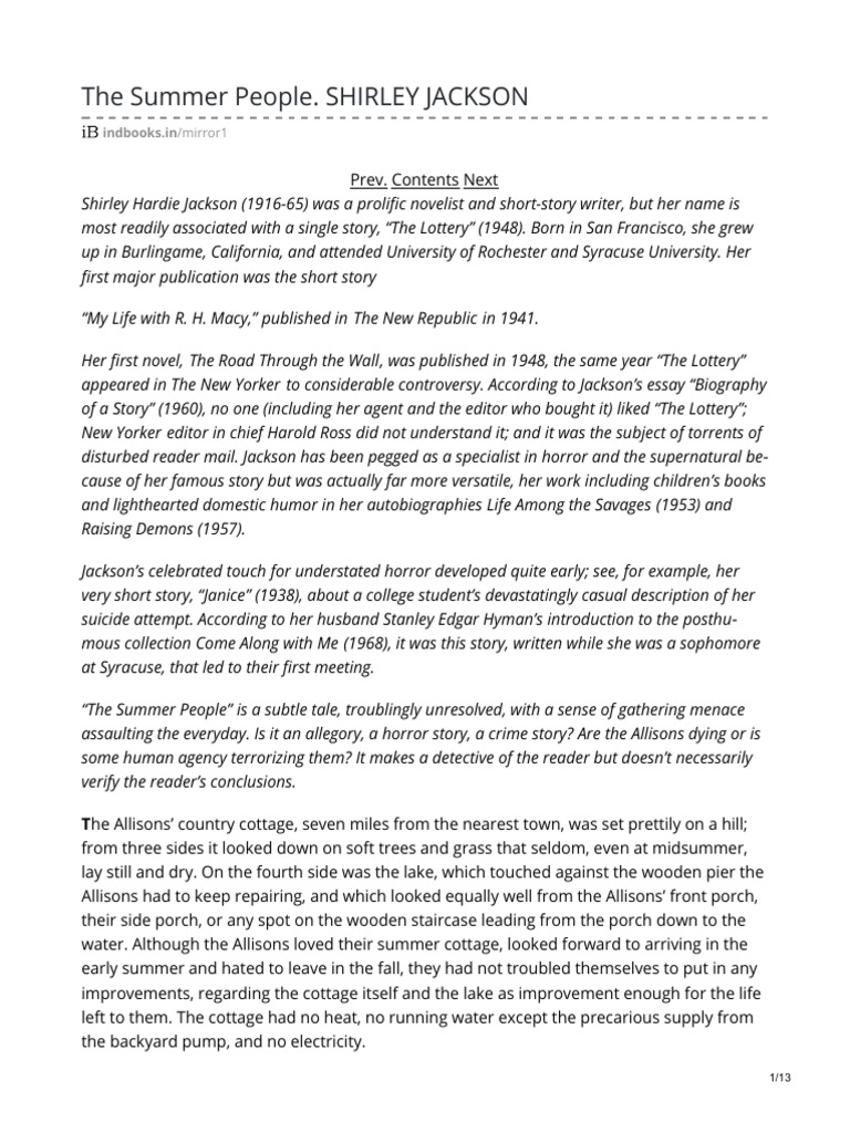 The Summer People Jackson Shirley | PDF