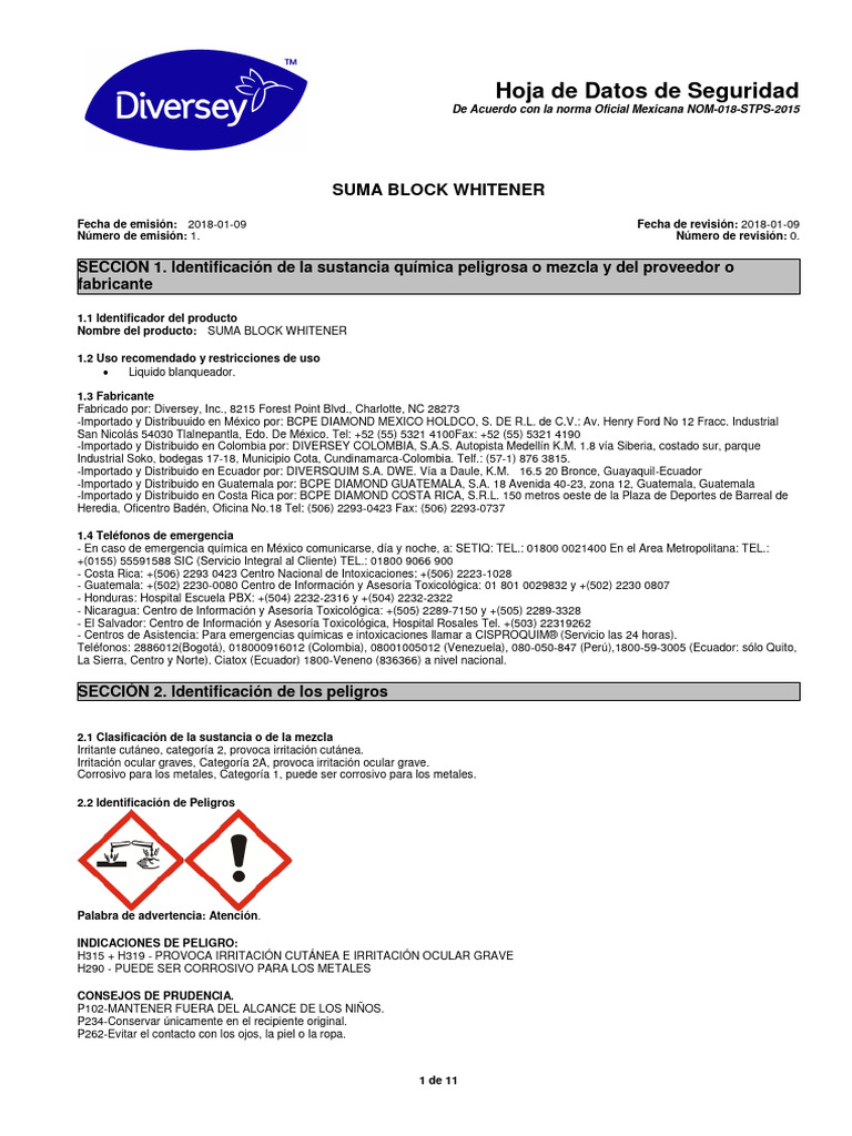 SDS Suma Block Whitener | PDF | Corrosión | Agua