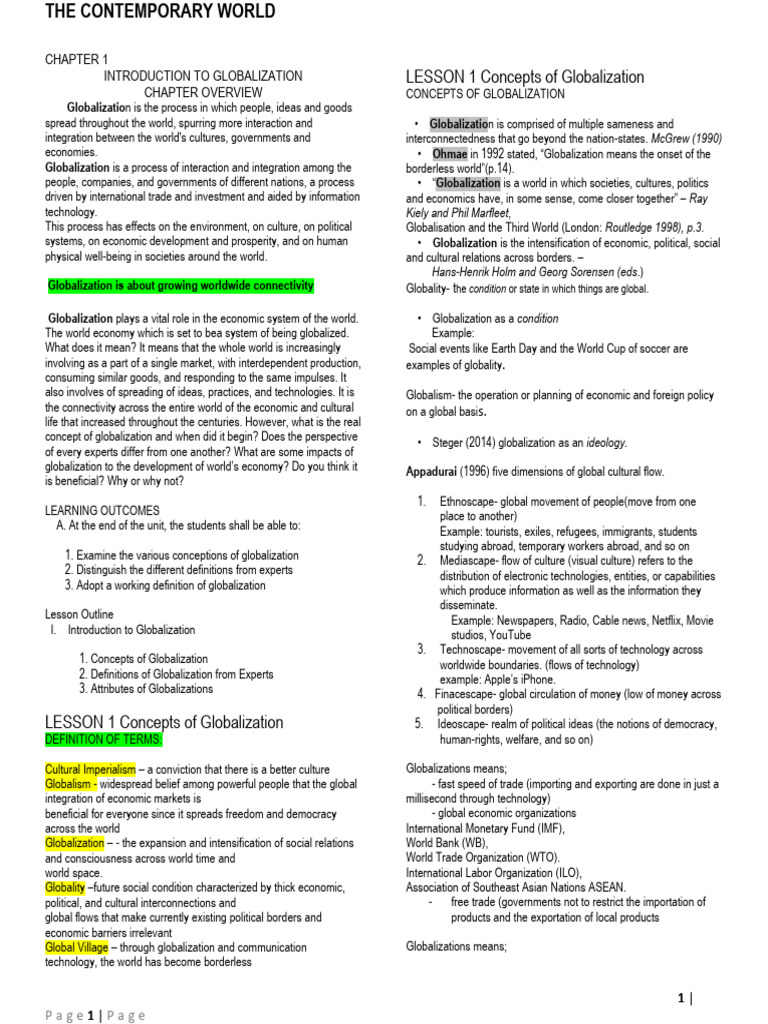 Prelim Lesson in Contempo | PDF | Globalization | Multinational Corporation