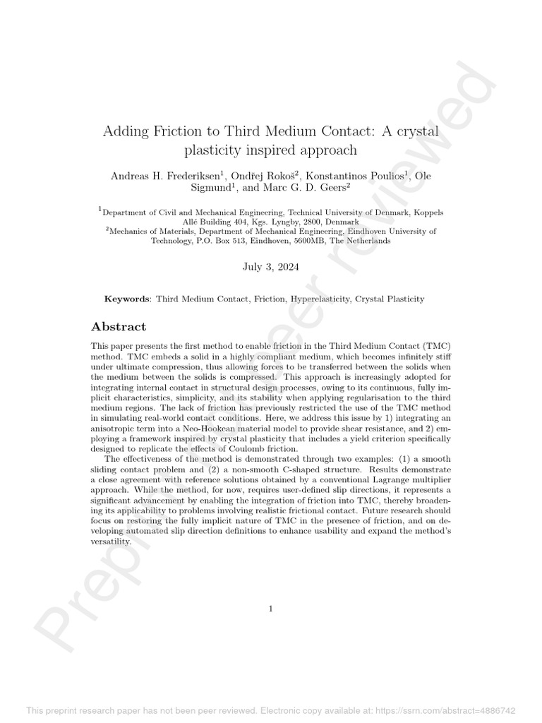 Third Medium Approach For Contact | PDF | Plasticity (Physics) | Stress ...