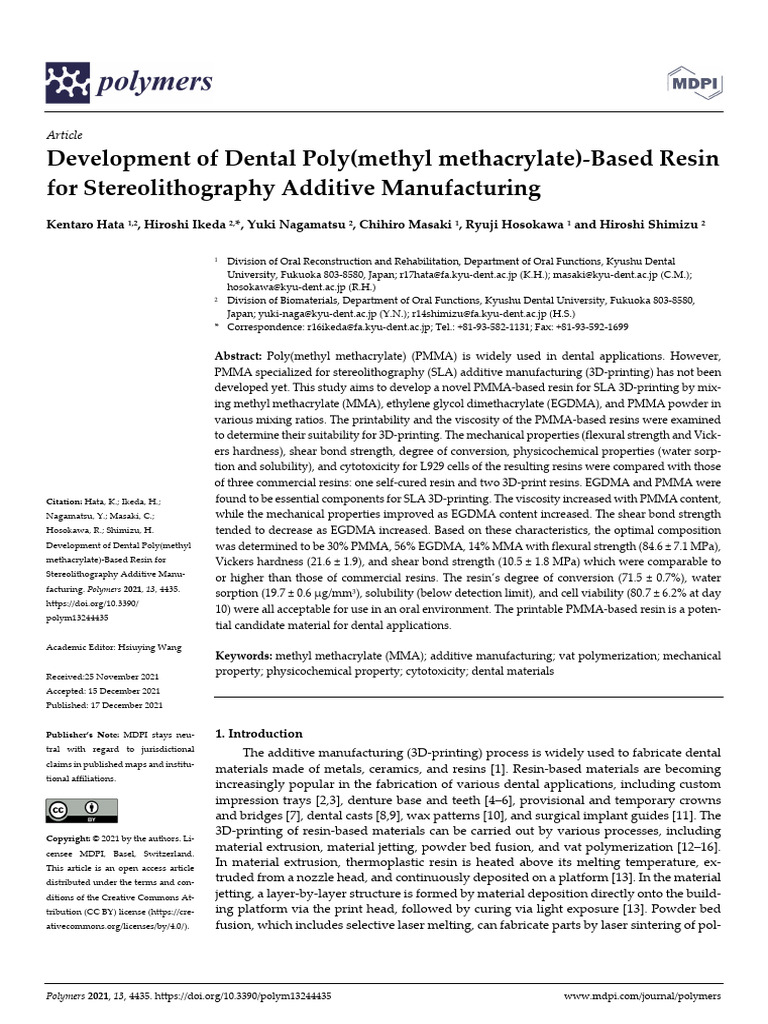 Development of Dental Polymethyl Methacrylate-Base | PDF | Poly(Methyl ...