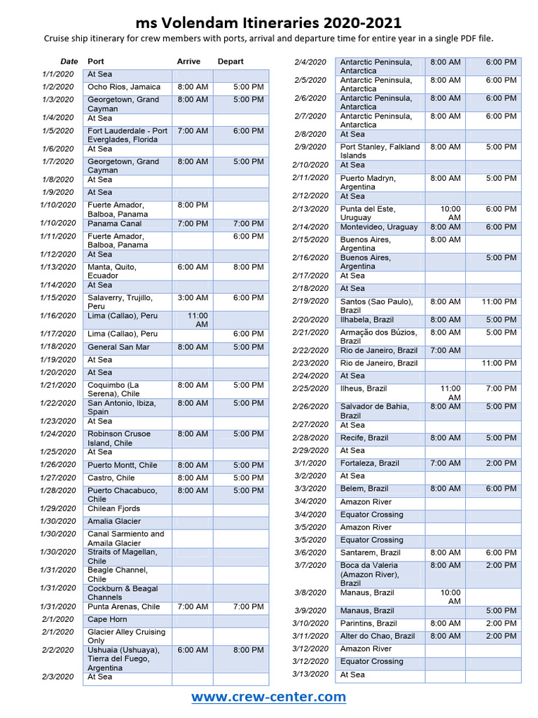 ms Volendam Cruise Itineraries 2020-2021 | PDF | Alaska | Water Transport