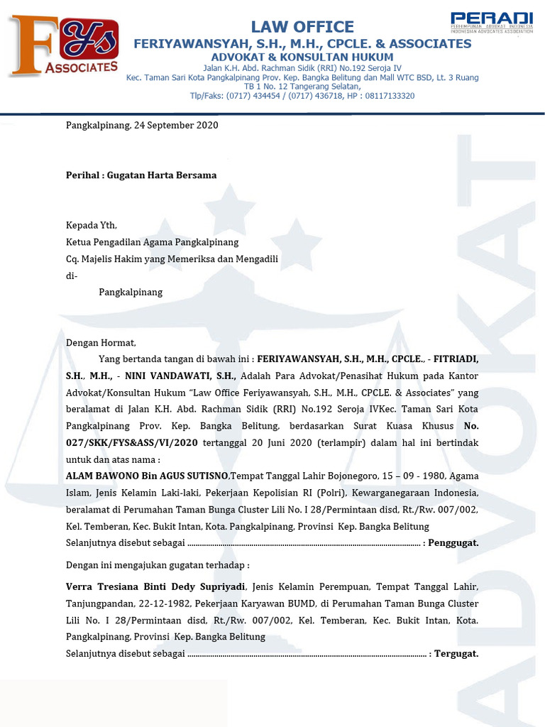 Contoh Gugatan Harta Bersama | PDF