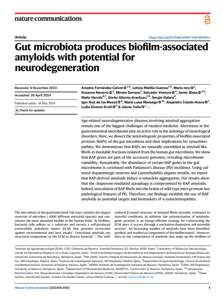 Gut Microbiota Produces Biofilm-Associated Amyloids With Potential For Neurodegeneration | PDF ...