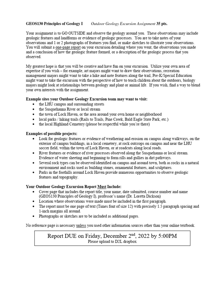 Outdoor Geology Excursion Assignment | PDF | Earth Sciences