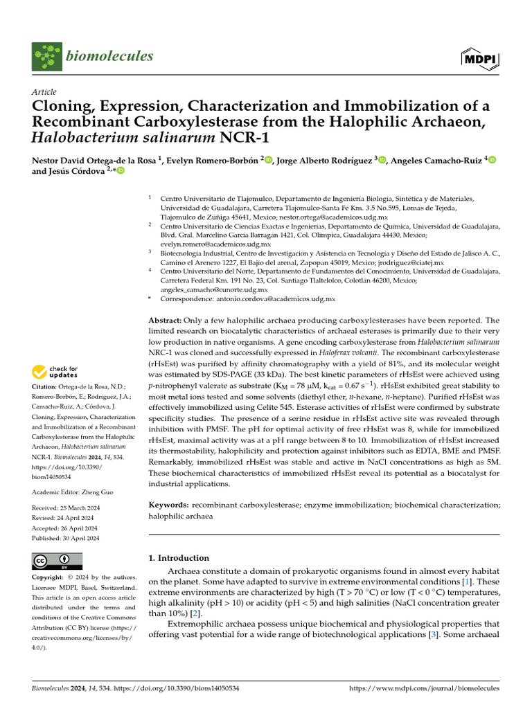 Cloning, Expression, Characterization and Immobilization of A Recombinant Carboxylesterase From ...