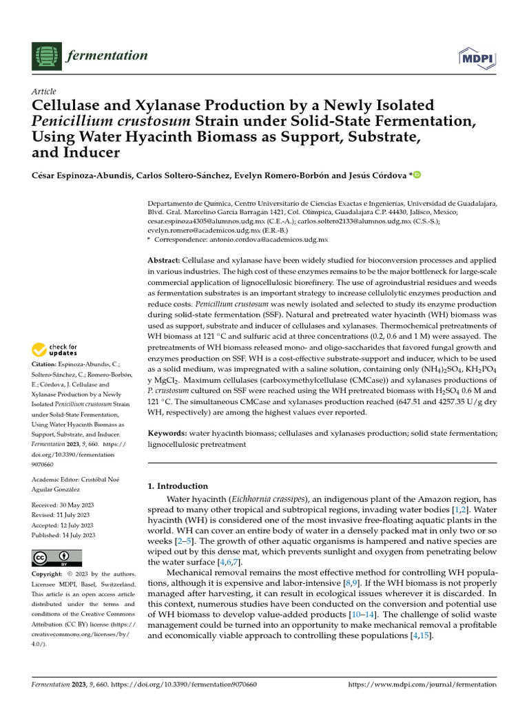 Cellulase and Xylanase Production by A Newly Isolated Penicillium Crustosum | PDF
