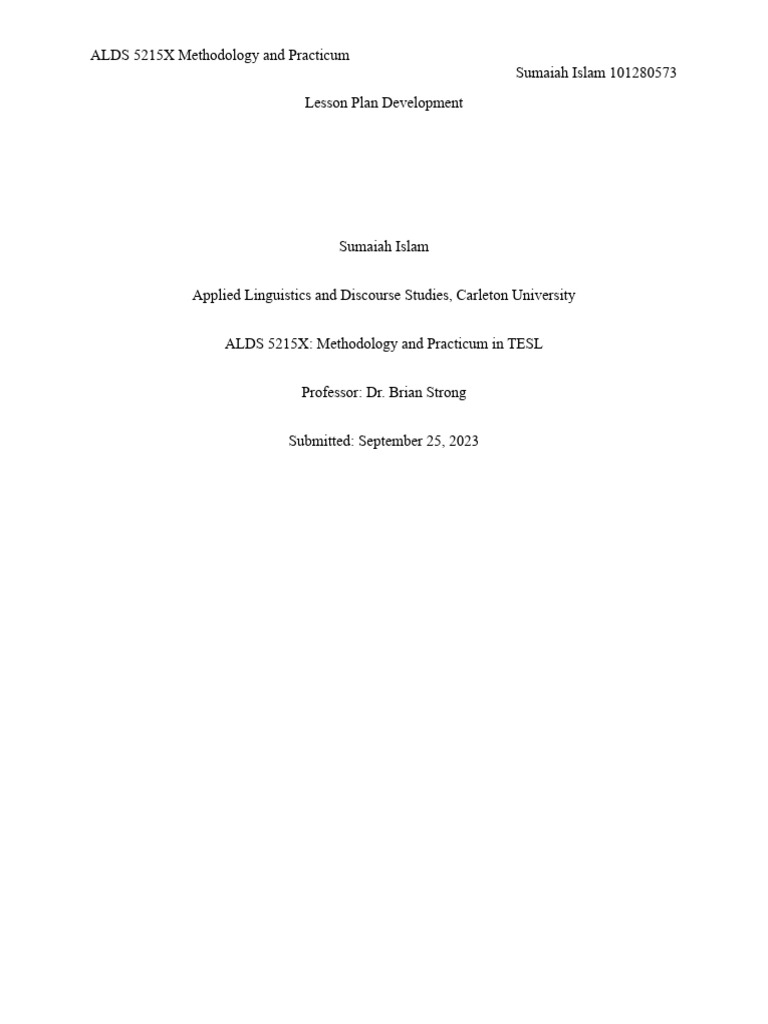 Islam Sumaiah ALDS5215X Lesson Plan | PDF | Grammatical Tense | Lesson Plan