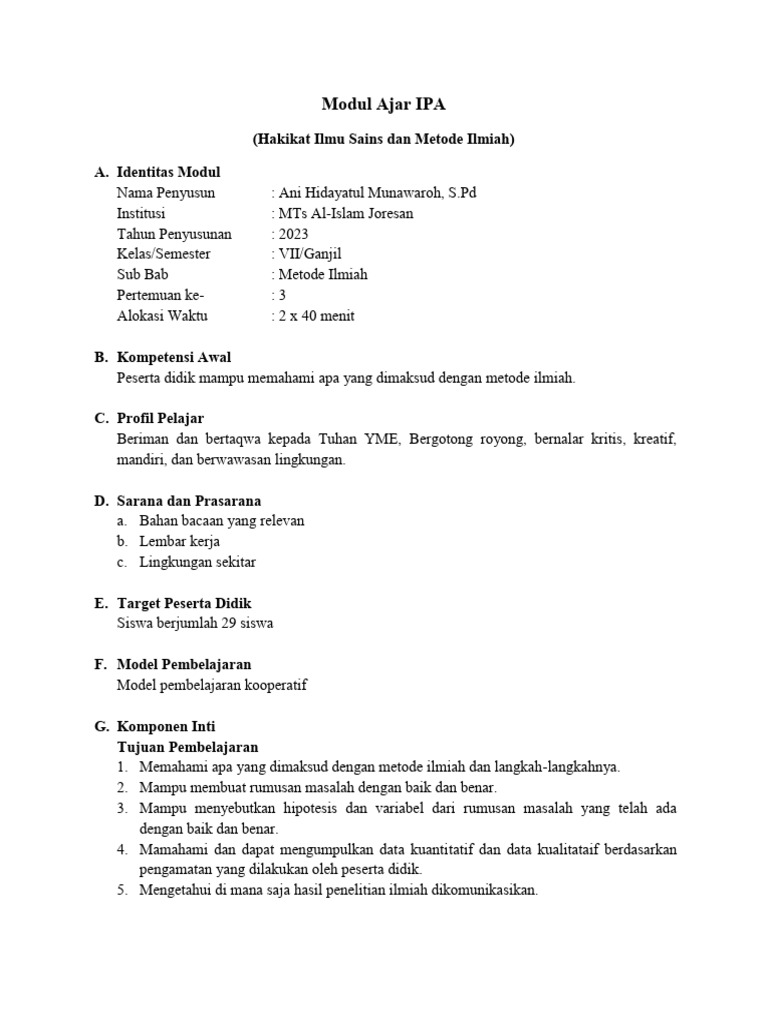 Modul Ajar Metode Ilmiah | PDF