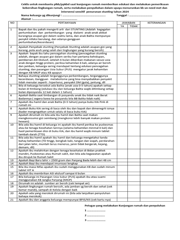 Ceklist PPKBD Untuk Kie KB Dan Stunting 2024-1 | PDF | Pengembangan Diri | Gaya Hidup