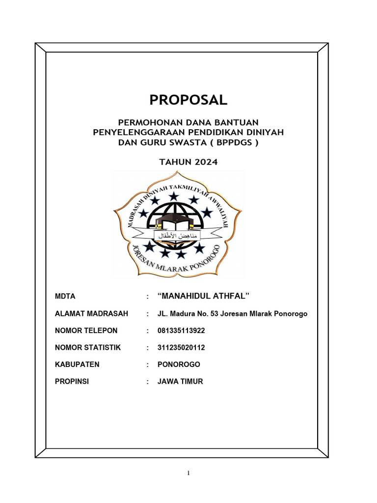 Proposal Bppdgs Manahidul Athfal Joresan | PDF