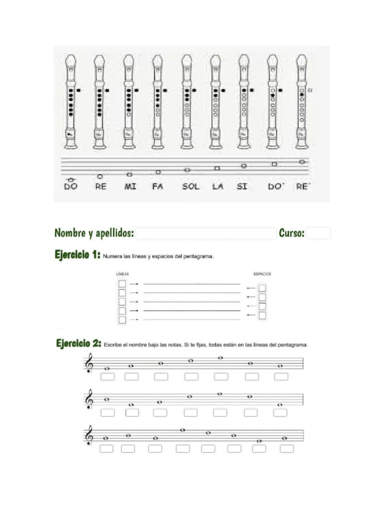 ejercicios para aprender las notas en el pentagrama trabajo en casa (1) | PDF