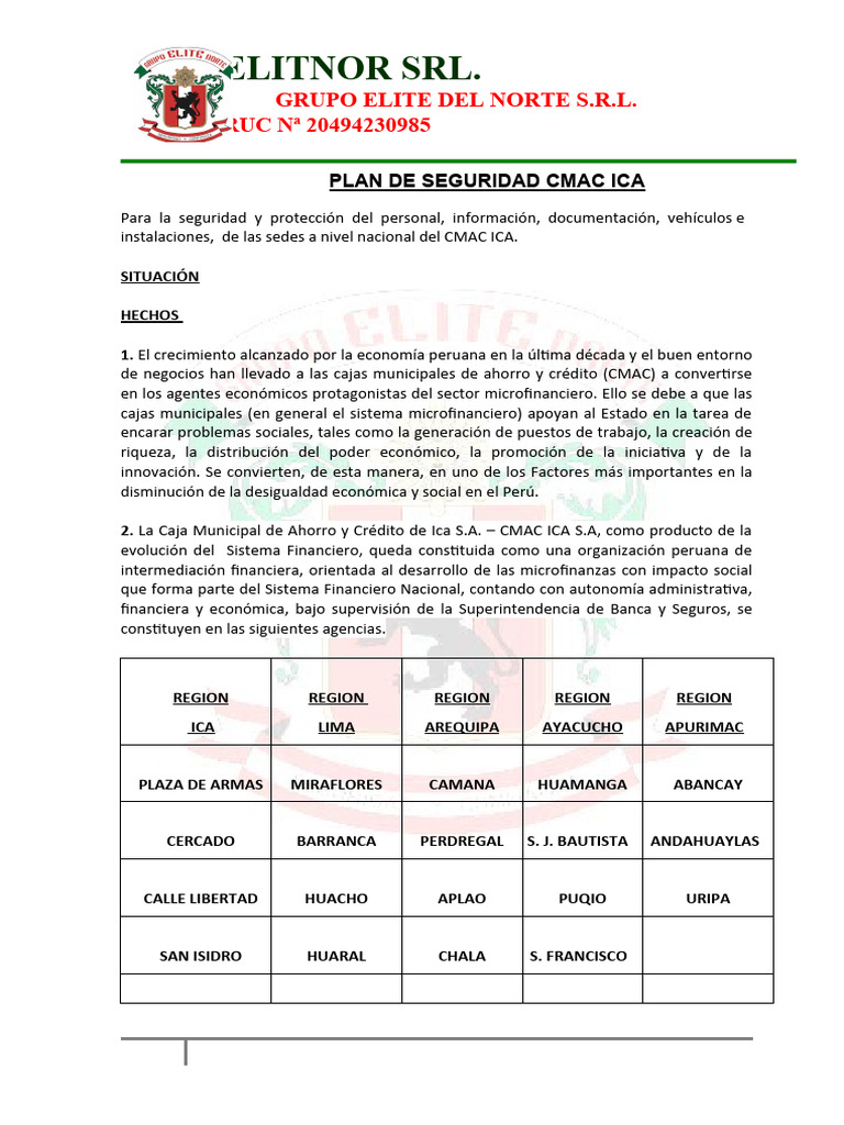 PLAN DE SEGURIDAD DE CMAC ICA 2018 - RIVAS docx | PDF | Defensa Civil ...
