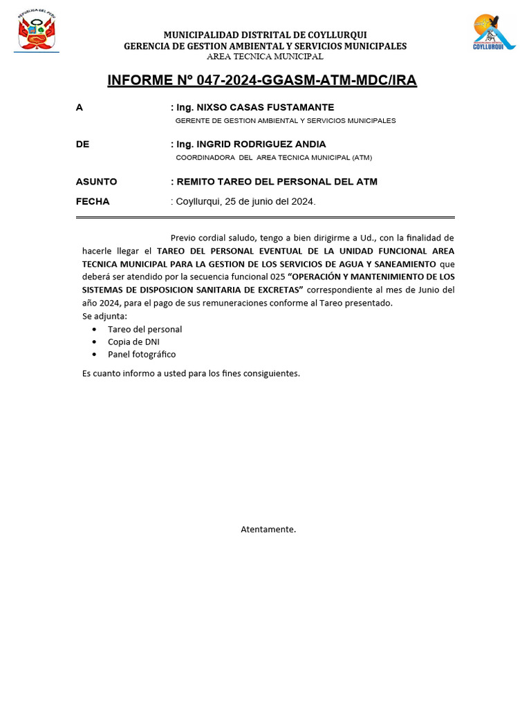 Informe #047 - 48 Tareos | PDF | Saneamiento | Agua