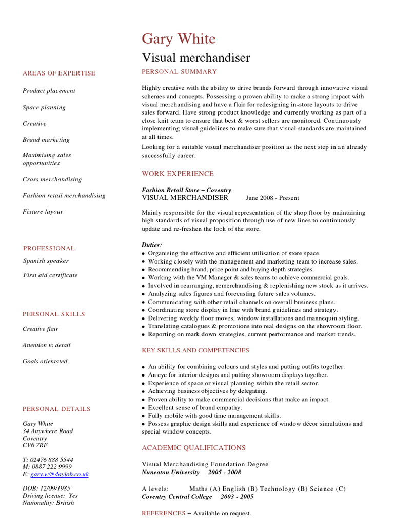 Visual Merchandiser CV Template | PDF | Business Process | Business ...
