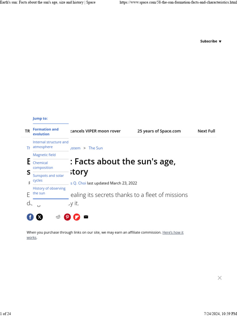 Sun Facts: Age, Size, and History | PDF | Sun | Solar Wind