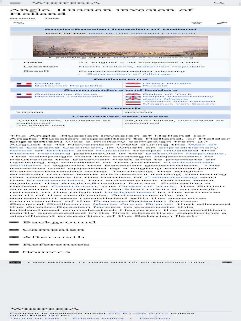 Anglo-Russian Invasion of Holland - Wikipedia | PDF | Wars Of ...