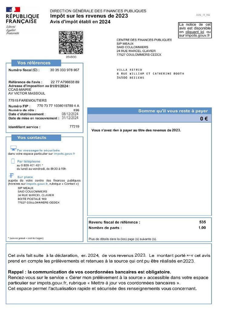 Avis D Impot 2024 Sur Les Revenus 2023 | PDF