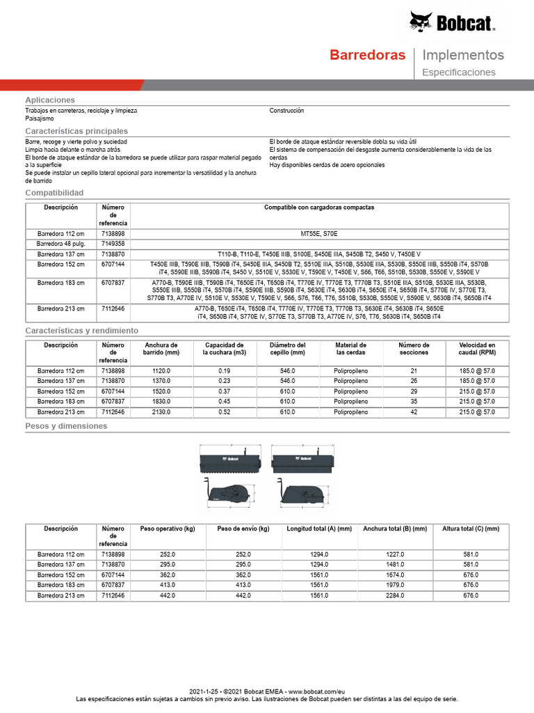 Ficha Técnica de La Barredora Bobcat | PDF