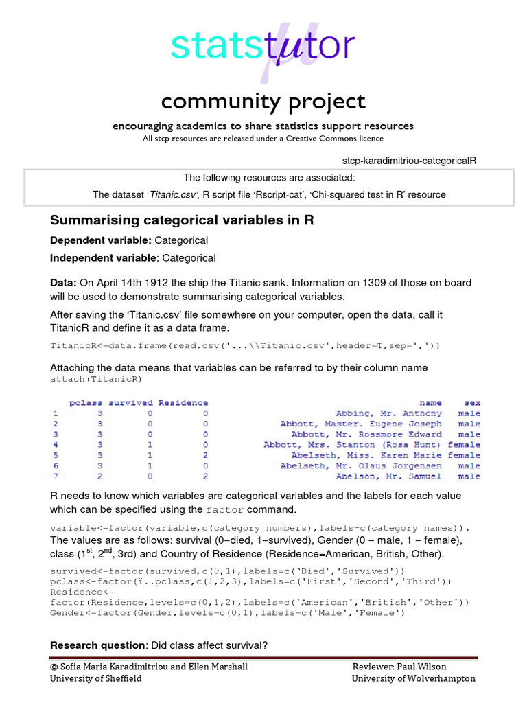 Summarising Categorical Variables In R Pdf Categorical Variable Data