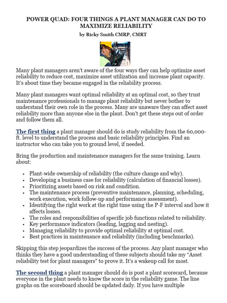 4 Things A Plant Manager Can Do To Maximize Reliability 1673053981 ...