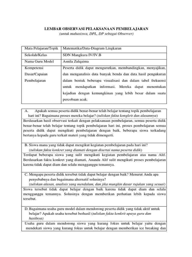 PTT 4 Lampiran 5. LK 4 Lembar Observasi Pelaksanaan Pembelajaran Untuk Observer | PDF | Karier ...