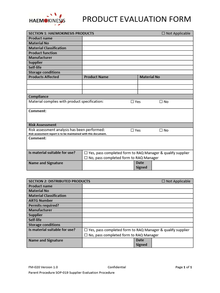 Supplier Product Evaluation Form | PDF