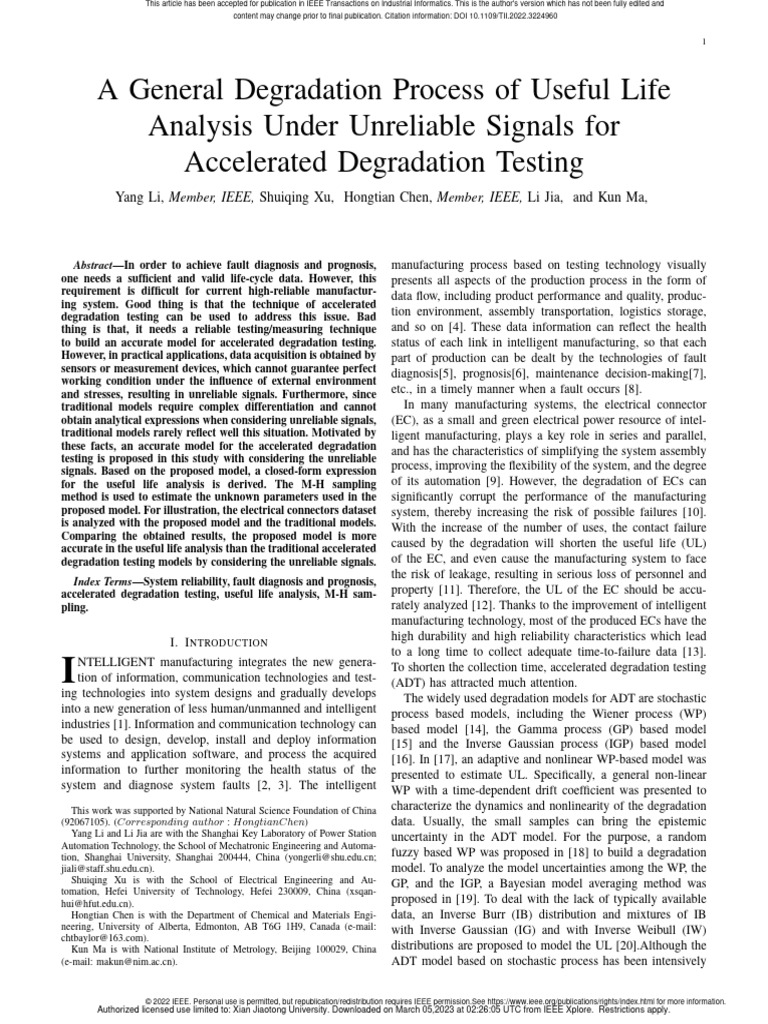 A General Degradation Process of Useful Life Analysis Under Unreliable Signals For Accelerated ...