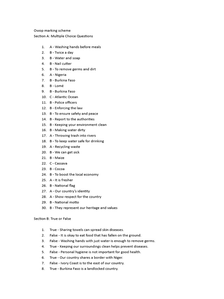 Owop Marking Scheme | PDF | Toothbrush