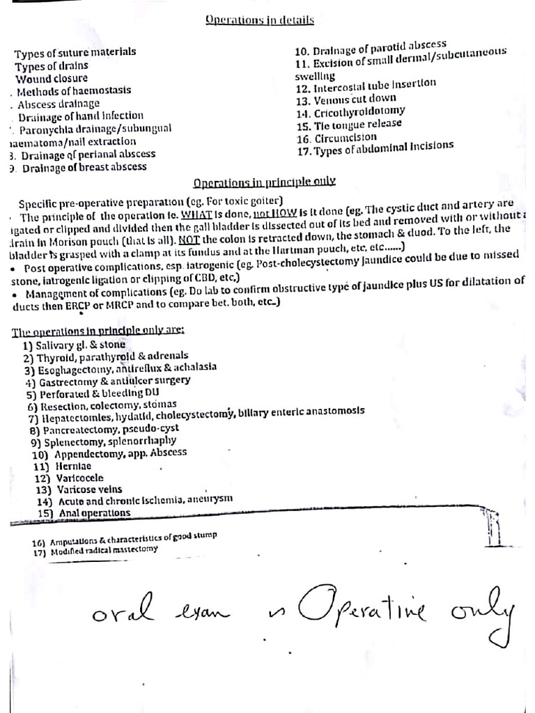 Surgery Master - S Oral Check List Past Exams | PDF