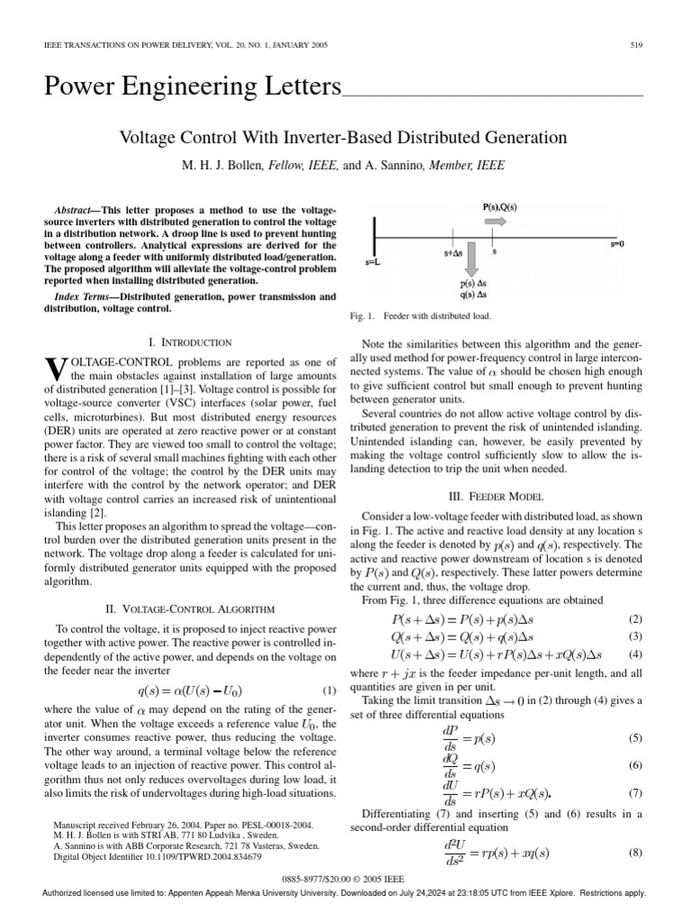 Voltage Control With Inverter-Based Distributed Generation | PDF | Distributed Generation | Ac Power