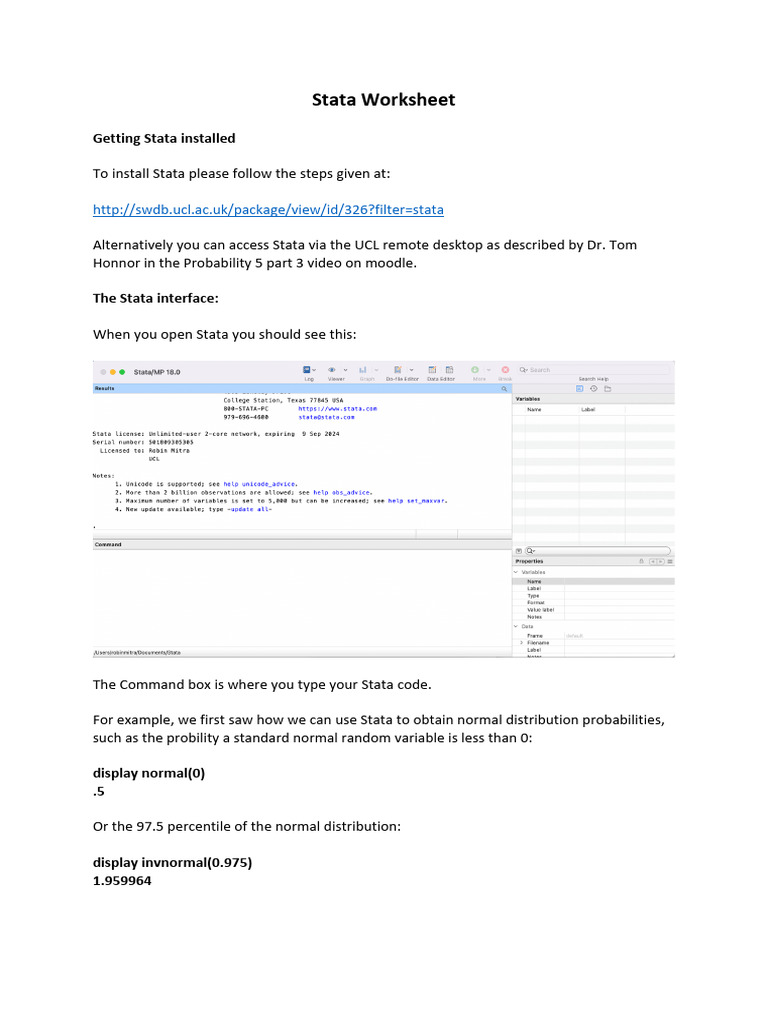 Stata Installation and Usage Guide | PDF | Standard Deviation ...
