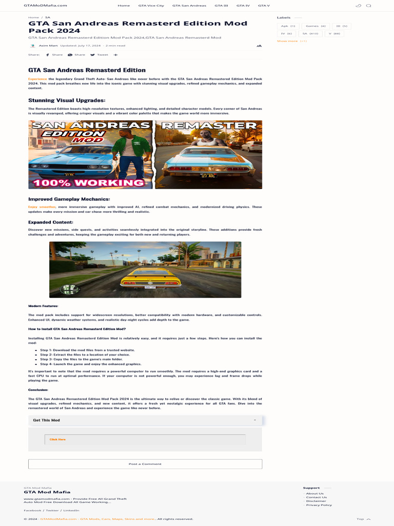GTA San Andreas Remasterd Edition Mod Pack 2024 - GTAModMafia - Com - GTA Mods, Cars, Maps ...