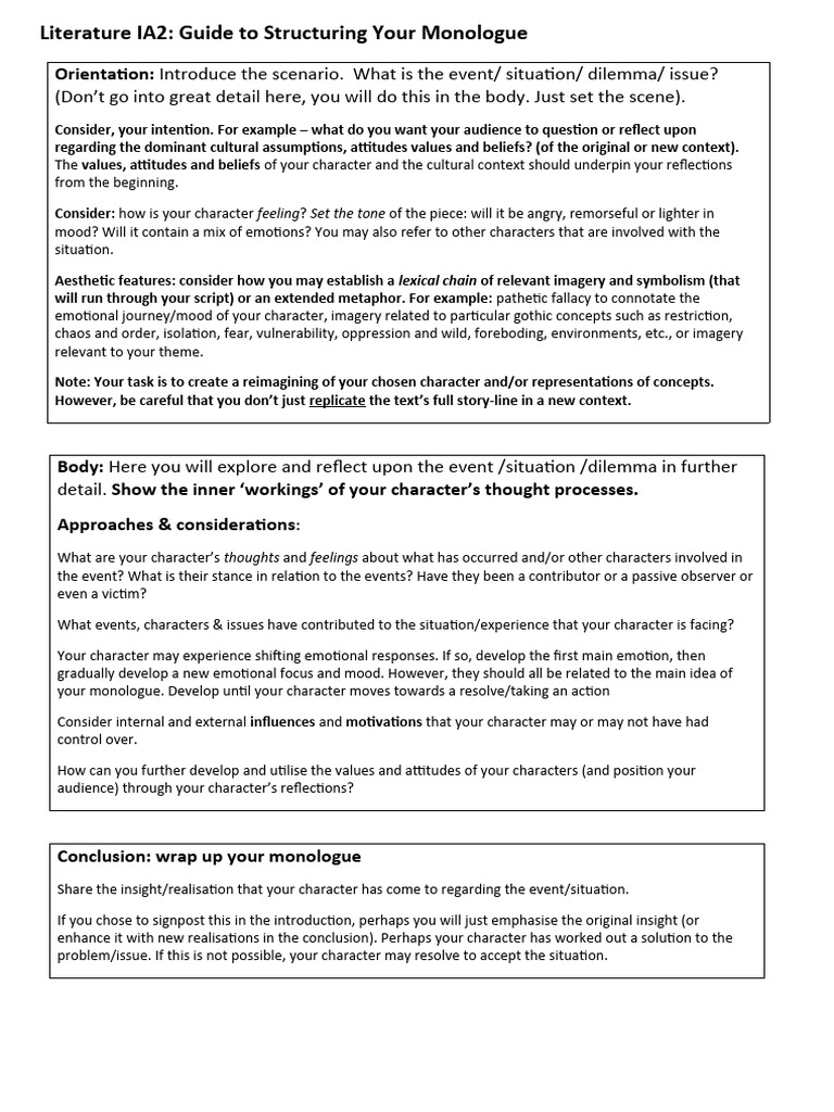 Monologue Structure Guide for Literature IA2 | PDF | Attitude ...