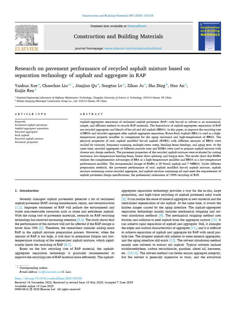 Research On Pavement Performance of Recycled Asphalt Mixture Based On Separation Technology of ...