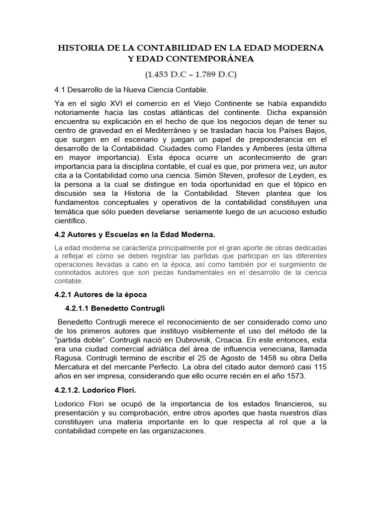 Historia de La Contabilidad en La Edad Moderna y Edad Contemporánea ...