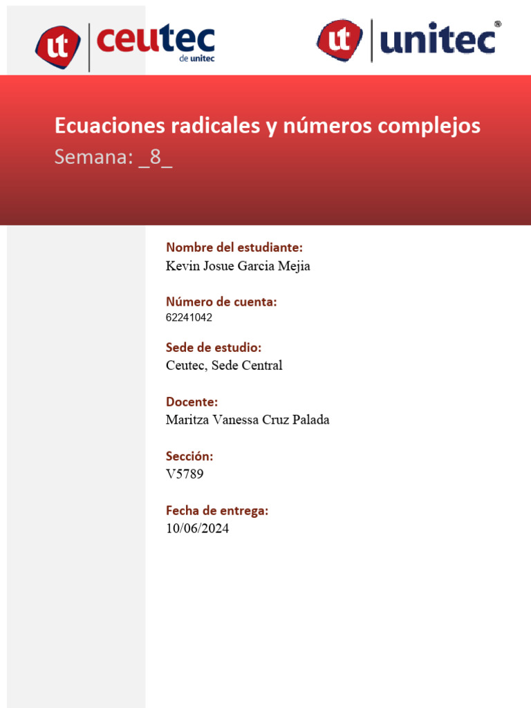 S8-Tarea 8.1 Ecuaciones Radicales y Números Complejos | PDF
