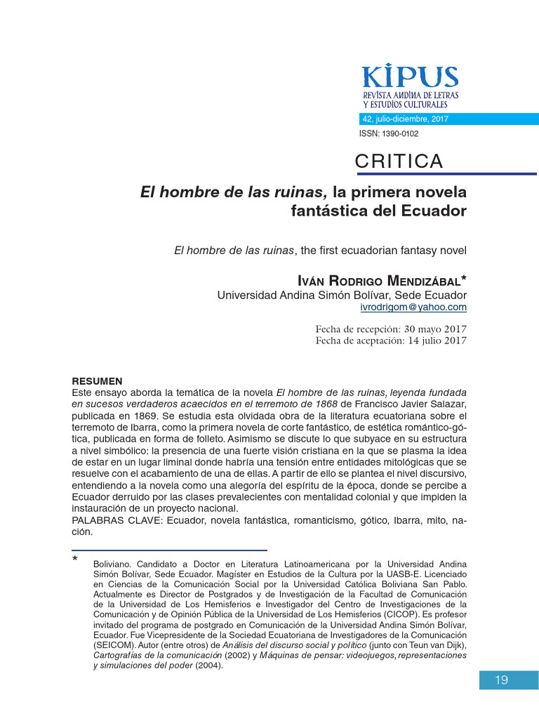 Critica: El Hombre de Las Ruinas, La Primera Novela | PDF | Ecuador ...
