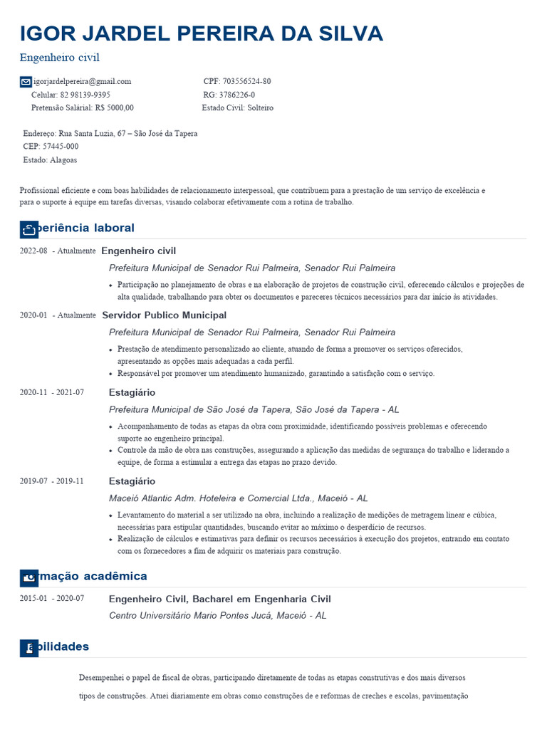 CURRICULO IGOR | PDF | Engenharia Civil | Engenheiro