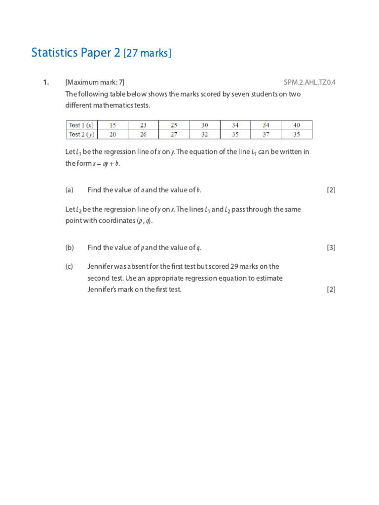 Statistics Paper 2 Exercise | PDF | Regression Analysis | Statistics