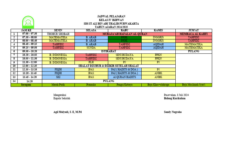 Jadwal Pelajaran TA 2024-2025 Gas | PDF