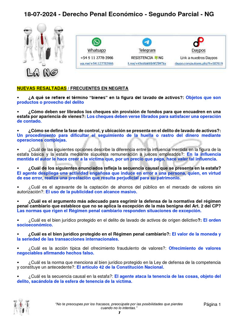 18-07-2024 - Derecho Penal Económico - Segundo Parcial - NG - NG? | PDF | Derecho penal | Lavado ...