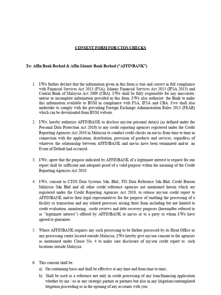 CCRIS CONSENT FORM | PDF | Credit Bureau | Business
